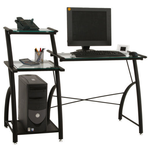 Glas Computertisch, PC-Tisch, Schreibtisch mit Regal : Amazon.de: Küche ...