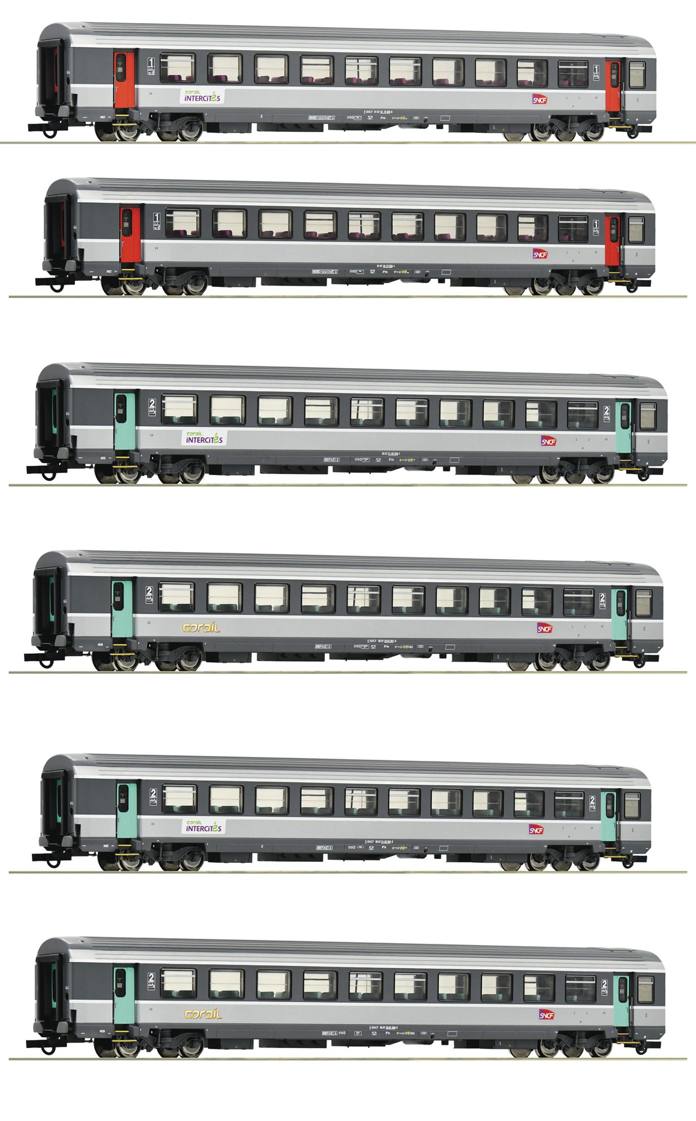 Roco H0 6 x Corail SNCF Wagen 74536/37/38/39/40/41 DC EP VI