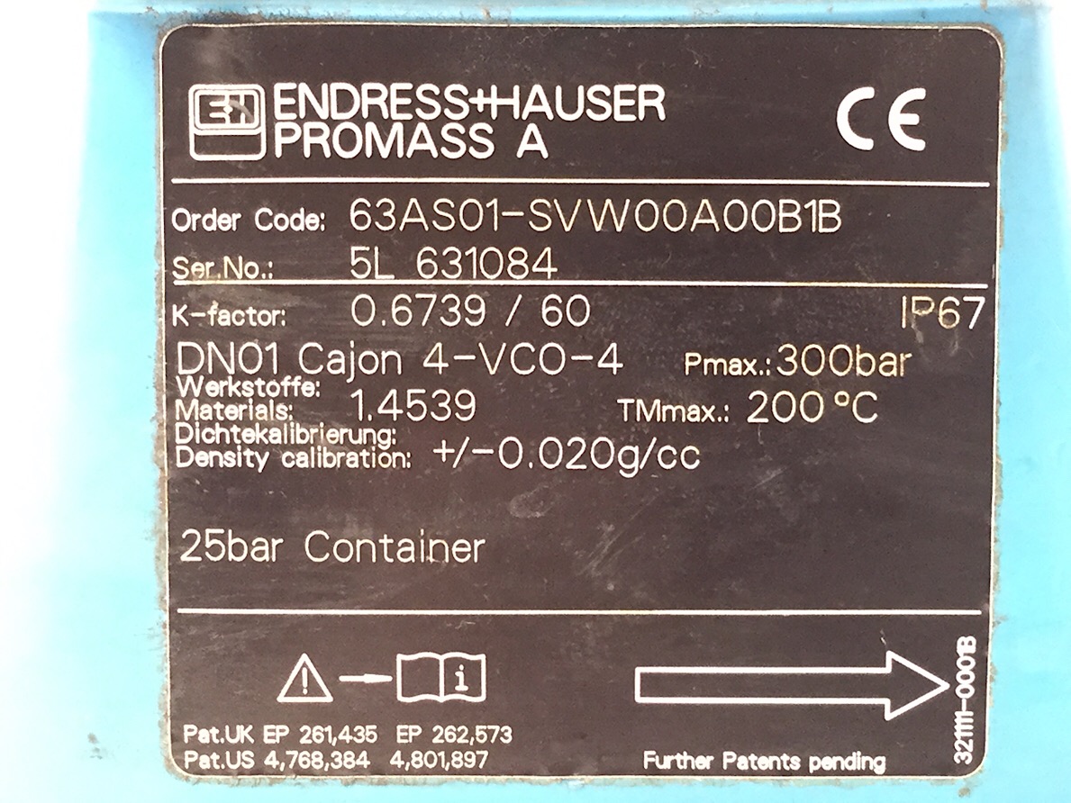 Endress+Hauser PROMASS 63 63AS01-SVW00A00B1B Durchflussmeter 85-260VAC ...