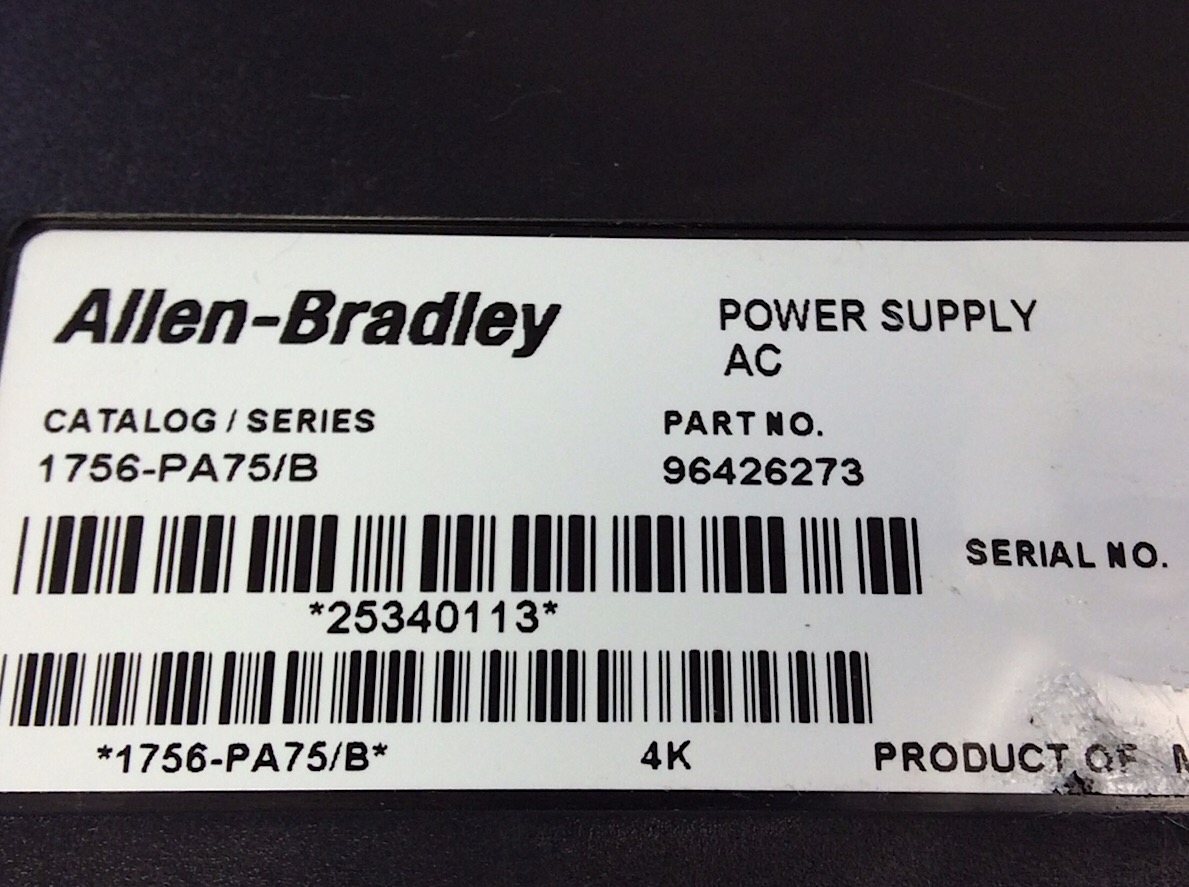 Allen-Bradley 1756-PA75/B, 1756-A4 Power Supply, ControlLogix 4 Slot Rack