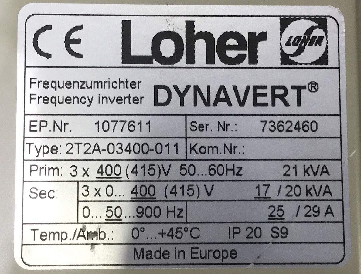 Loher Dynavert 2T2A-03400-011 Frequenzumrichter 3x 400 (415)V 50...60Hz ...