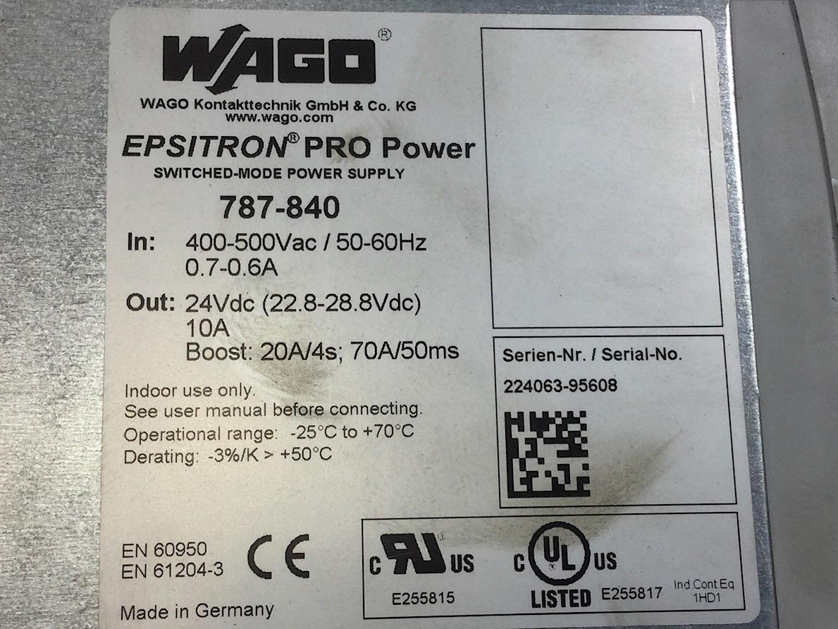 6x WAGO 787-840 Epsitron PRO Power Supply 24Vdc 20A + 3x 787-842