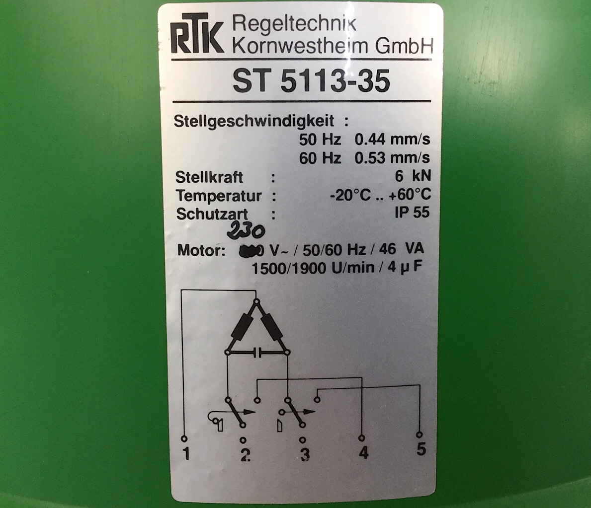 RTK ST 5113-35 Stellantrieb Motor: 230V~/50/60 Hz/46VA