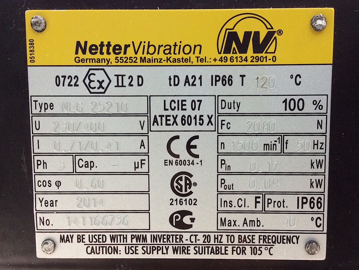 Netter Vibration NEG 25210 230/400V 0,71/0,41A Vibrationsmotor