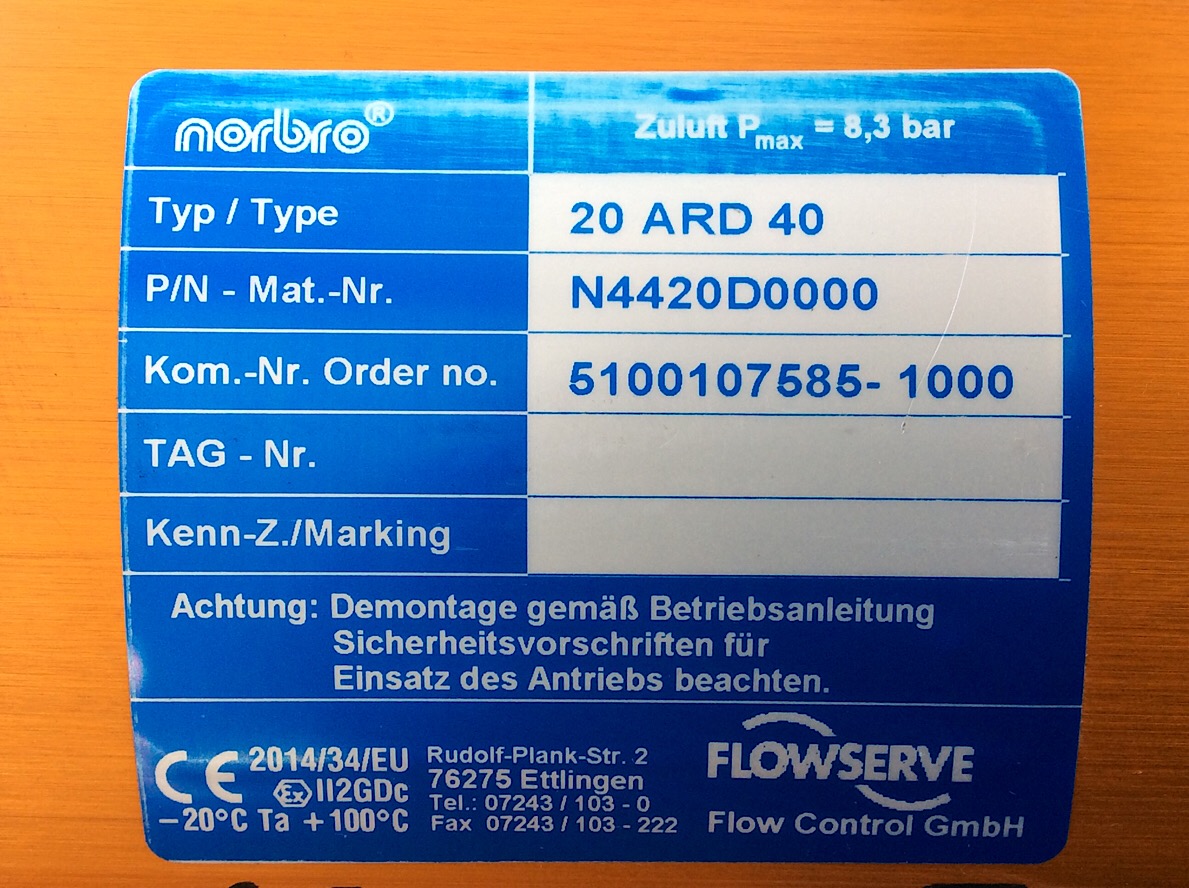 6er SET zB. Flowserve Norbro 35 ARS 40 Stellmotor Pneumatischer ...