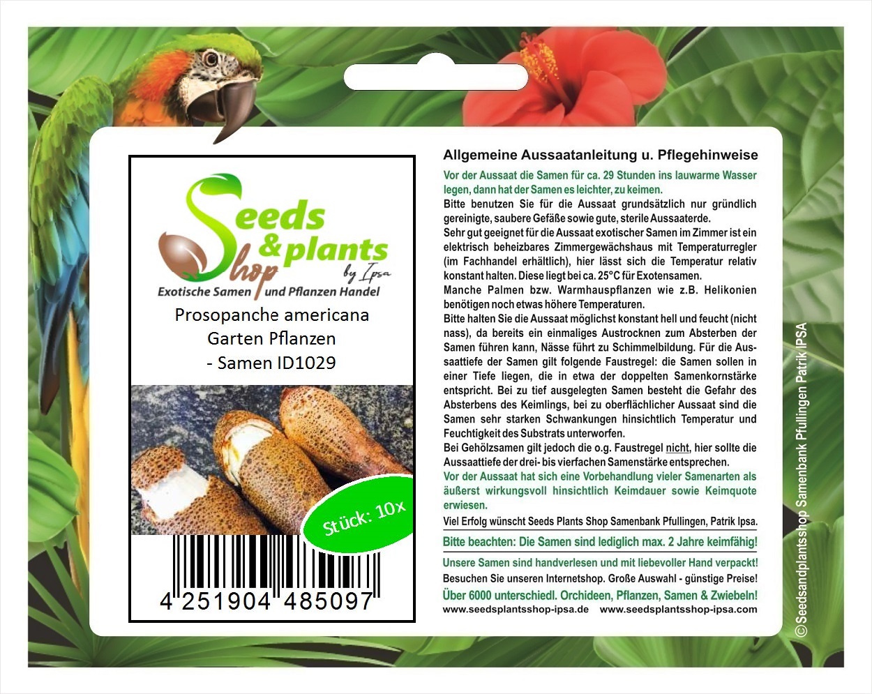 10x Prosopanche americana Garten Pflanzen - Samen ID1029