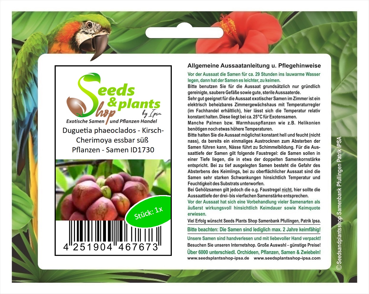 1x Duguetia phaeoclados - Kirsch-Cherimoya essbar süß Pflanzen - Samen ...