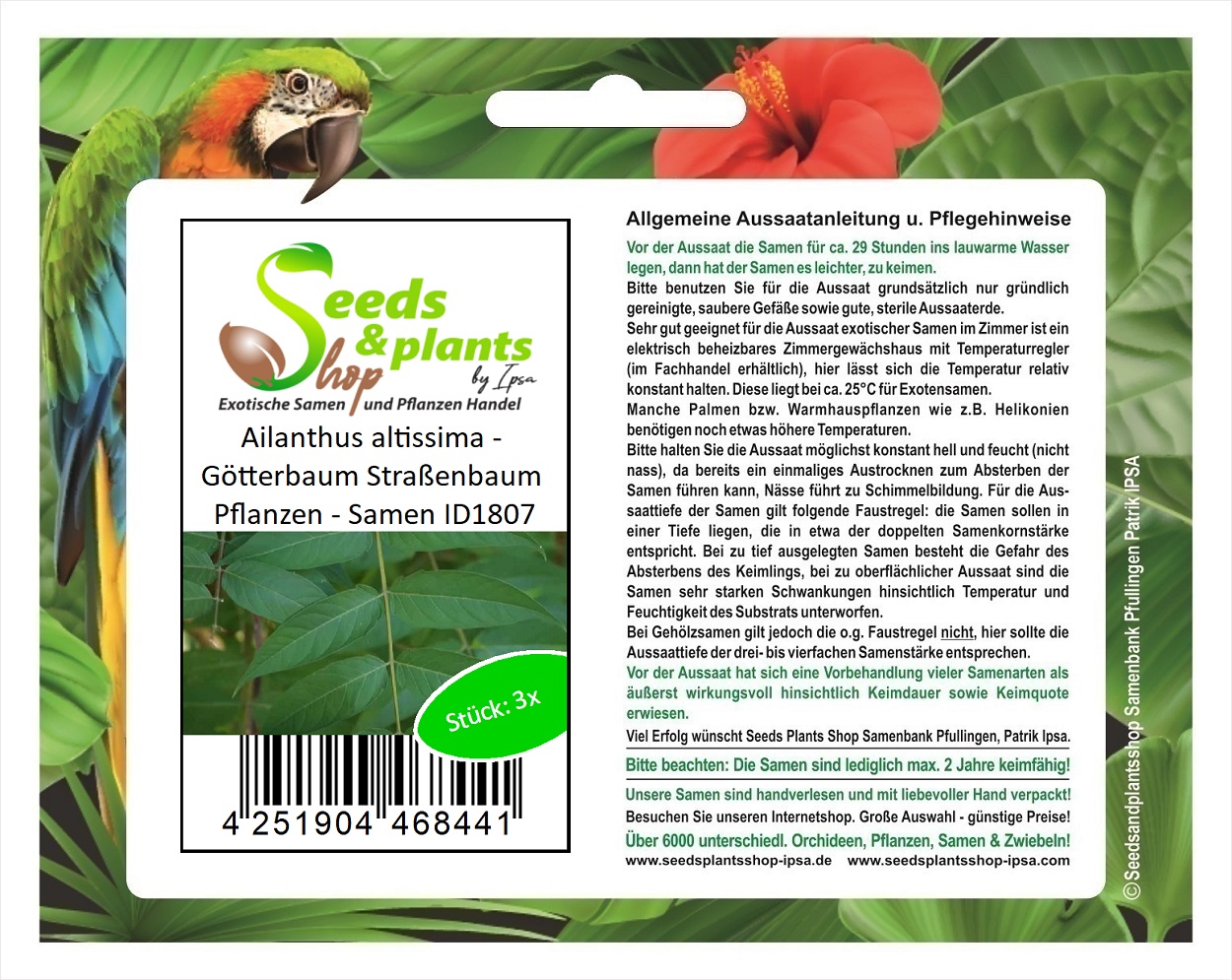 3x Ailanthus altissima - Götterbaum Straßenbaum Pflanzen - Samen ID1807