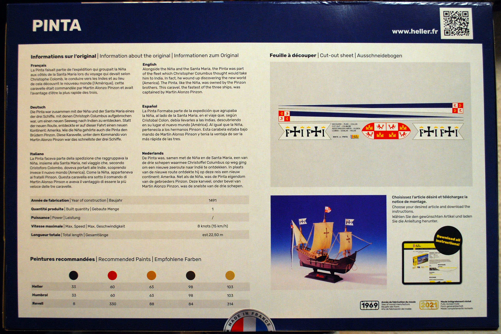 1492 Segelschiff Pinta Kolumbus 1:72 Heller 80816 wieder neu 2018