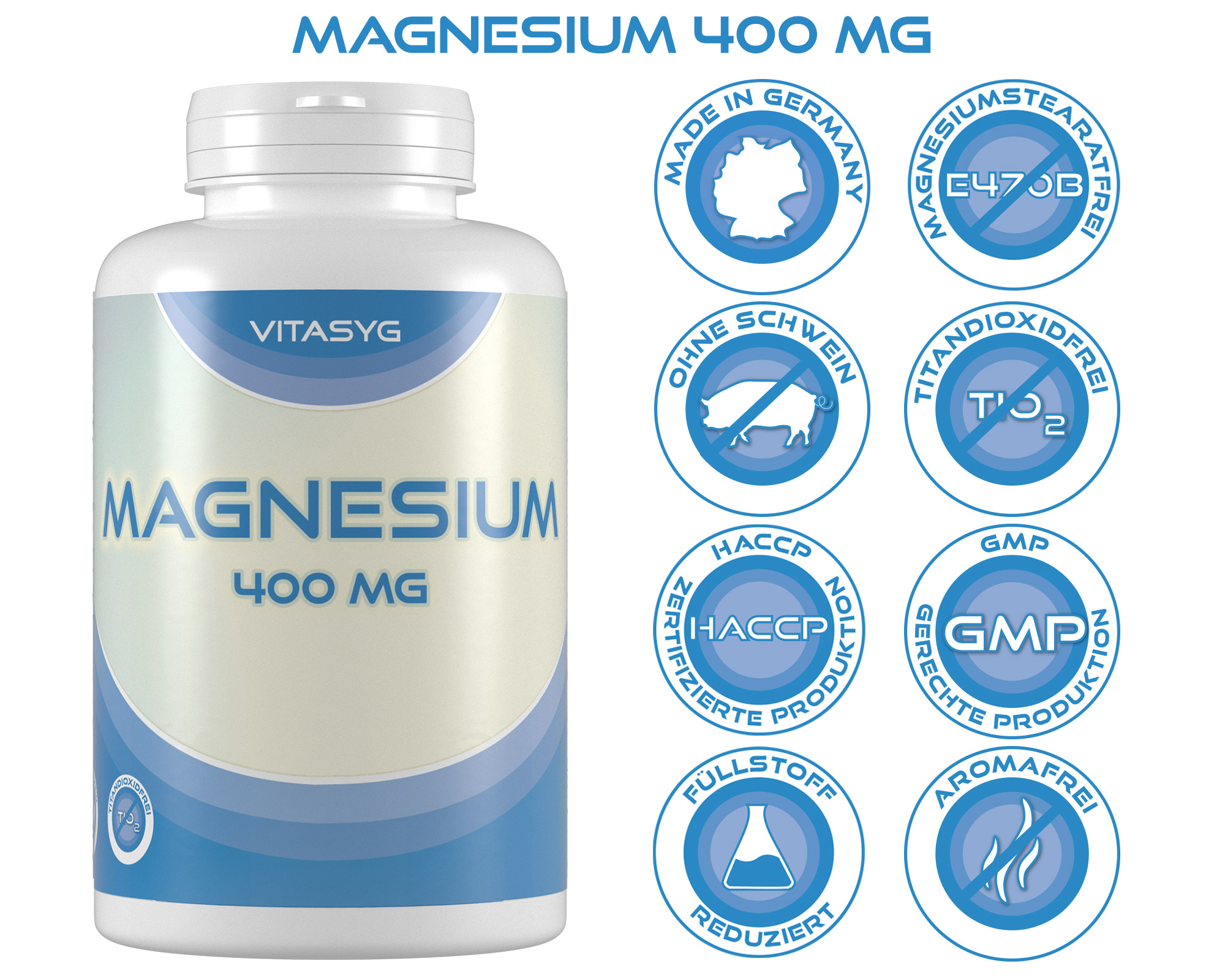 (6,4€/100g)Vitasyg Magnesium 400 - 300 Kapseln mit 400mg reinem ...