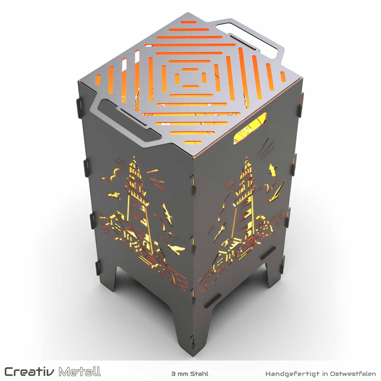 Feuerkorb mit Grillrost Leuchtturm hochwertig Feuertonne 38x75cm 3mm Stahl